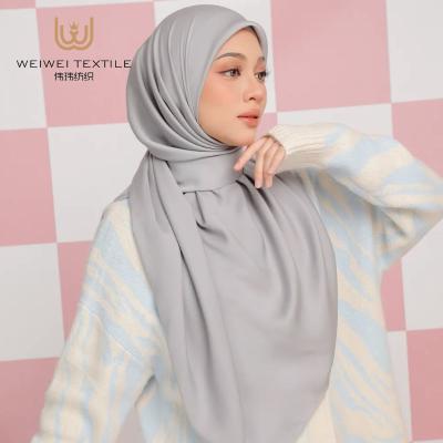 China High Quality Wholesale Ethnic Premium Plain Soild Dyed Musulman Scarf Shawl Muslim Women Kids Malaysian Satin Silk Hijab for sale