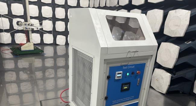 Close-up view of test machine components