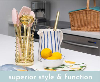 Cina Oro & insiemi rosa dell'utensile della cucina del silicone, supporto dell'utensile dell'oro in vendita