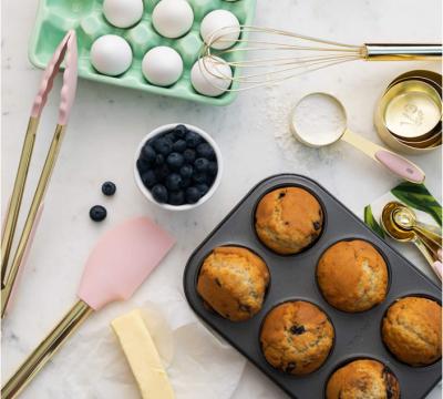 China reeksen van het de keukenwerktuig van het 7 stukken de Gouden & Roze silicone, Gouden Werktuighouder Te koop