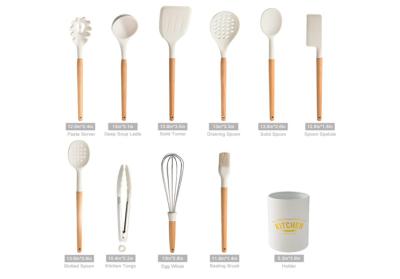 Cina 11 pezzo del silicone dell'utensile termoresistente della cucina mette con il supporto, maniglia di legno in vendita