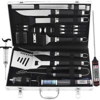 China Stainless Steel BBQ Grill Tool Set 14 Piece with Aluminum Case for Outdoor Camping for sale
