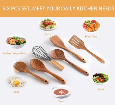 中国 FDAの木の台所道具セット、Reapplicableの自然なチークの木製の道具 販売のため