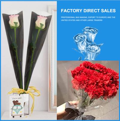 China Clear Plastic Biodegradable Flower Wrapping Bouquets Sleeves Packaging For Cut Flowers Single Rose for sale