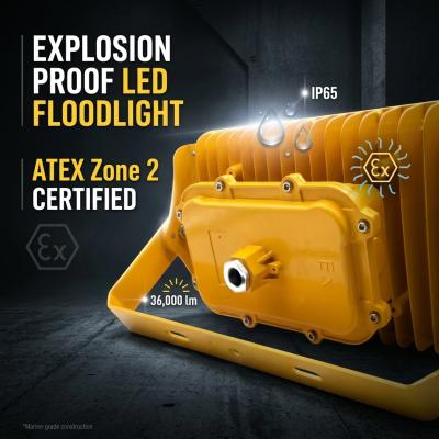 China 600W LED Explosion Proof Flood Light 90° Flange Mount Structural Platform Yellow ATEX IIB T6 IP65 RFEPL8280 Lighting for sale