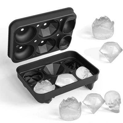 China Ice Cube Tray Rose Silicone Mold With Covers 3 Cavity 3 Diamond Ice Ball Maker for sale