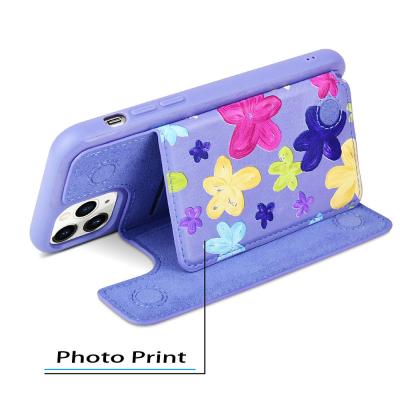 China Tampa móvel da composição floral de Kickstand da caixa do telefone do bolso de cartão do teste padrão para Iphone 12 à venda