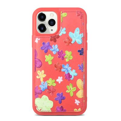 China Tampa móvel da composição floral de Kickstand da caixa do telefone do bolso de cartão do teste padrão para Iphone 12 à venda