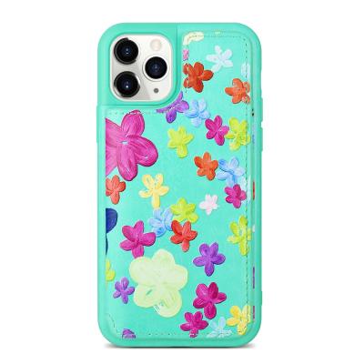 China Tampa móvel da composição floral de Kickstand da caixa do telefone do bolso de cartão do teste padrão para Iphone 12 à venda