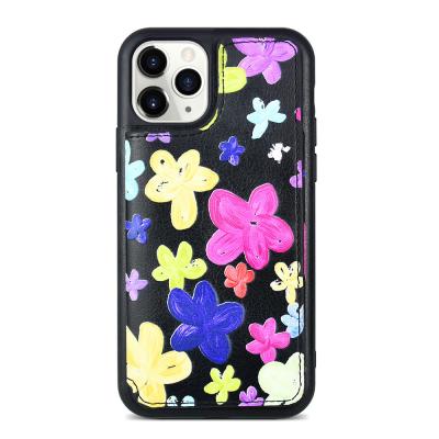 China Tampa móvel da composição floral de Kickstand da caixa do telefone do bolso de cartão do teste padrão para Iphone 12 à venda