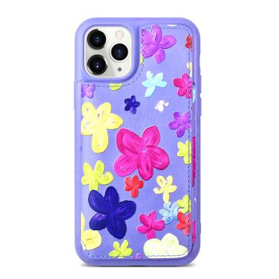 China Tampa móvel da composição floral de Kickstand da caixa do telefone do bolso de cartão do teste padrão para Iphone 12 à venda