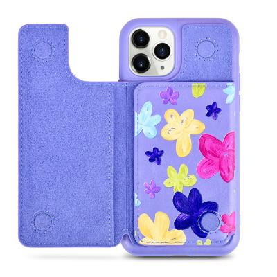 China Tampa móvel da composição floral de Kickstand da caixa do telefone do bolso de cartão do teste padrão para Iphone 12 à venda