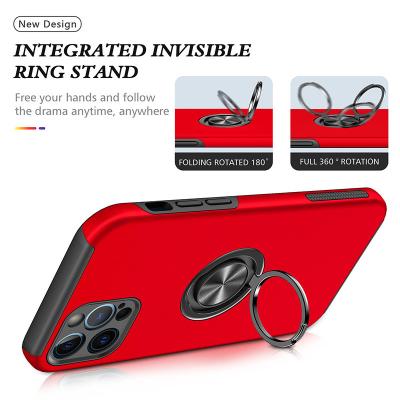 Cina Protezione pieghevole dell'obiettivo di Kickstand di strati del dito della presa della cassa doppia del telefono per il supporto dell'automobile in vendita