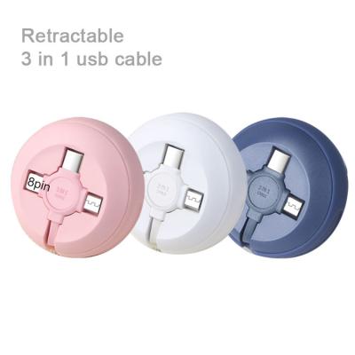 Cina il telefono cellulare 2.1A cabla 3 piani ritrattabili in 1 tipo di cavo di carico di USB micro caricatore di C in vendita