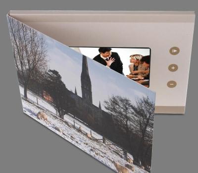 China Folleto video del LCD de la cubierta dura de cuero con la tarjeta A5/A4 de la pantalla de vídeo/SD o modificado para requisitos particulares en venta