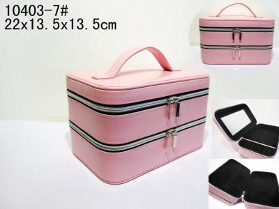 Cina Quadri due strati del contenitore di gioielli di cuoio di lusso rosa con lo specchio/maniglia in vendita