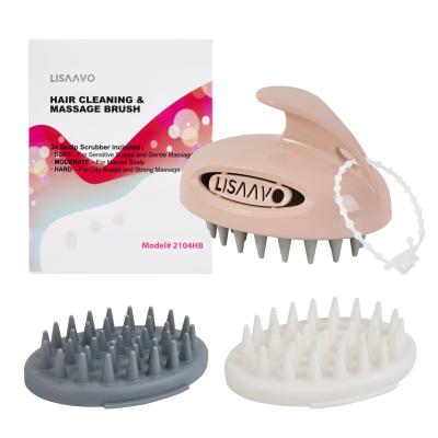 China 3 Interchangeable Scrubber Scalp Massager Pink Hair Washing Scalp Brush for sale