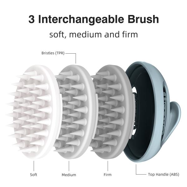 Quality Gray Interchangeable Scalp Scrub Brush With 3 Hardness Levels for sale