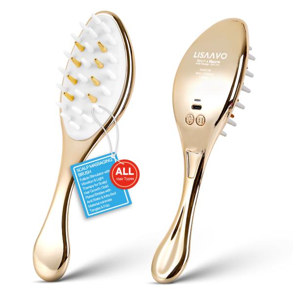 Quality Gold EMS Microcurrent Hair Brush 5V 1A Rechargeable LED Therapy Comb for sale
