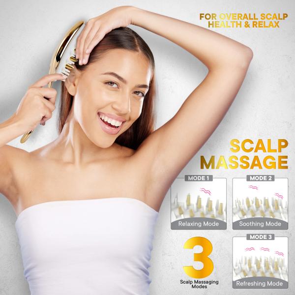 Quality Gold EMS Microcurrent Hair Brush 5V 1A Rechargeable LED Therapy Comb for sale