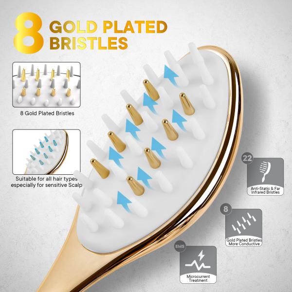 Quality Gold EMS Microcurrent Hair Brush 5V 1A Rechargeable LED Therapy Comb for sale