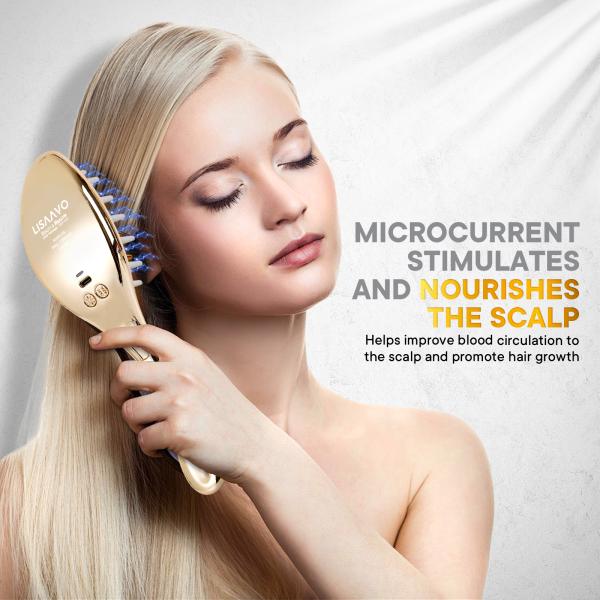 Quality Gold EMS Microcurrent Hair Brush 5V 1A Rechargeable LED Therapy Comb for sale