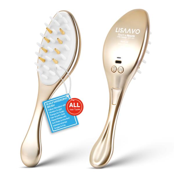 Quality 450nm 650nm LED Light Therapy Hair Brush Massage EMS Hair Brush Matte Gold for sale