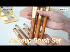 9-piece vintage wooden handle makeup brush set with gold sandblasted aluminum ferrules