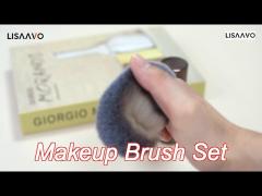 portable palm-sized makeup brush with tri-color nylon bristles and aluminum metal handle for profess