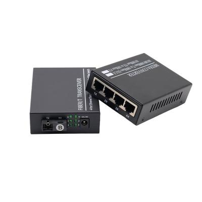 China Fiber 100Mbps Media Converter 1 SC Fiber 4 RJ45 Port 20KM Single Mode for sale