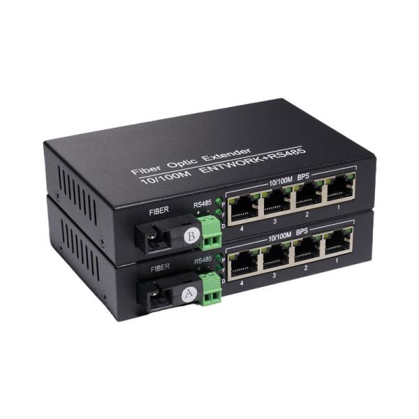 Quality Fiber Optic Transceiver 1 CH Bi-Directional RS485 Fiber Optic Converter with 4-Port 100Mbps Ethernet for sale