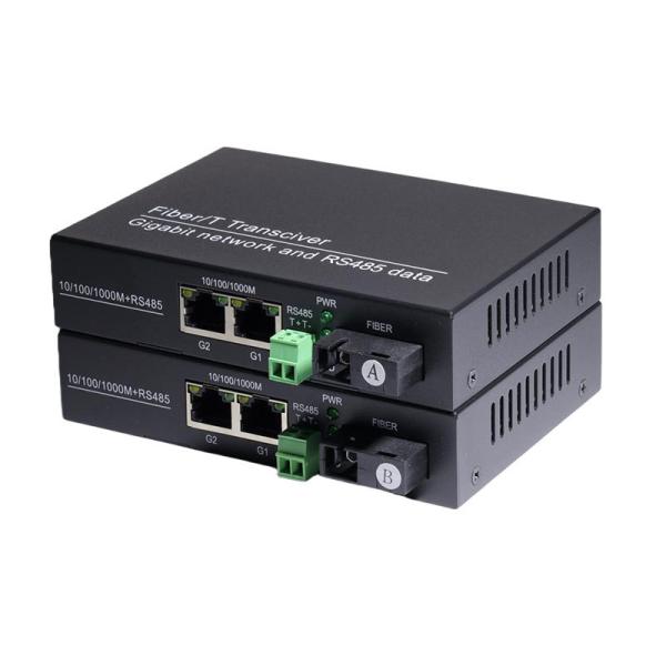 Quality Fiber Optic Transceiver 1 Channel Bi-Directional RS485 Fiber Optic Converter with 2 Gigabit Ethernet Ports  for sale
