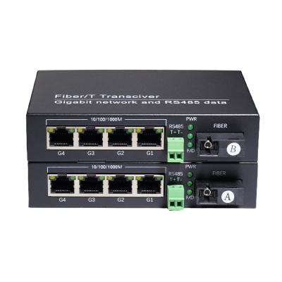 China Fiber Transceiver 1 Channel Bi-Directional  RS485 Fiber Optic Converter with 4 Gigabit Ethernet Port for sale