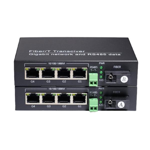 Quality Fiber Transceiver 1 Channel Bi-Directional  RS485 Fiber Optic Converter with 4 Gigabit Ethernet Port for sale
