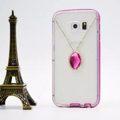 Cina Copertura molle di caso del bordo della galassia S6 di Samsung del silicone con il paraurti del cromo della decorazione del cristallo di rocca in vendita