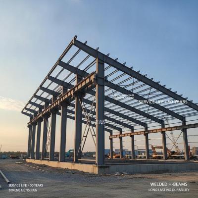 China Single Slope Roof Steel Structure Warehouse Utilizing Welding H Sections Providing Long Lasting Durability and Service Life Time Over 50 Years for sale