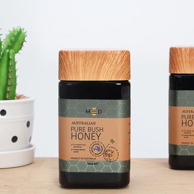 China Hot New Products Square Medicine Container Food Grade Black Amber Pill Jar 500G Bamboo Cap PET Plastic Honey Jar for sale