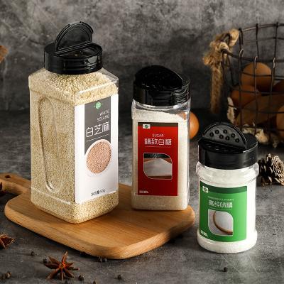 China Cheap Discount Pepper plastic Seal Spice Jar 950ml Round Shape clear Spice Jar for sale
