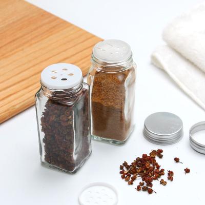 China Hot Sale Transparent Kitchen 120Ml Glass Spice Salt Spice Jar Seasoning Bottle With Shake Aluminum Cap refillable bottles for sale