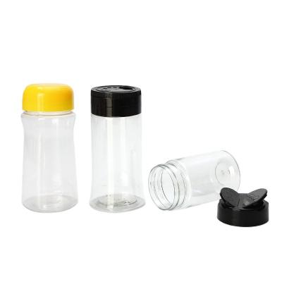 China Hot New Products 150Ml 220Ml 500Ml PET Empty Bottles Black Pour And Shaker Lids 250Ml Seasoning Spice Condiment Jar for sale