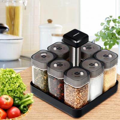 China 2 4 8 12 jars glass spice rack set condiments jars storage holders square multifunctional seasoning spices with stand box rack for sale