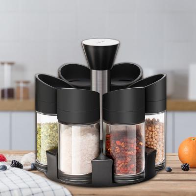 China Kitchen Glass Seasoning Bottle Pepper Salt Shaker Spice Container Spice Jar With Rotatable Rack for sale