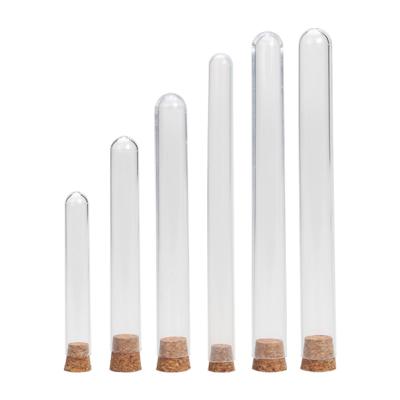China Cheap Discount 12MM 13MM 15MM 16MM Custom Size Transparent Round Flat Bottom Plastic Tube Honey Tube With Cork Stopper for sale