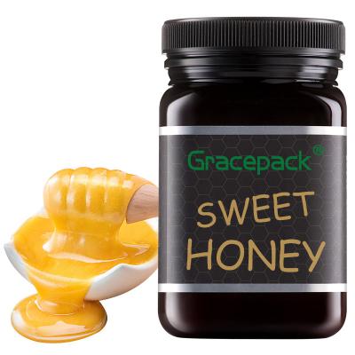 China Empty Honey Jars 250G 500G PET Plastic Honey Jars Square Dark Amber Loquat cream Jars With Black Lid honey bottle plastic for sale