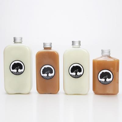 China 250 Ml 350 Ml 390 Ml Food Grade Disposable Clear PET Plastic Flat Tea Drinking Water Beverage Fruit Juice Bottles With Screw Cap for sale