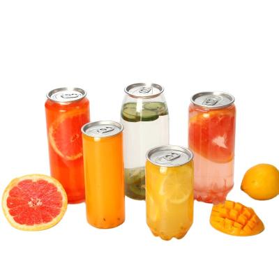 China 330Ml 350Ml 500Ml 650Ml 700Ml Pet Clear Juice Can Jars With Easy Open End, Plastic Beverage Can for sale