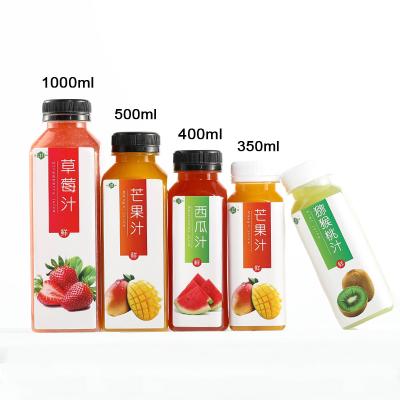 China Square Juice Beverage smoothies Bottles Milk Plastic Bottle With black screw lid for sale