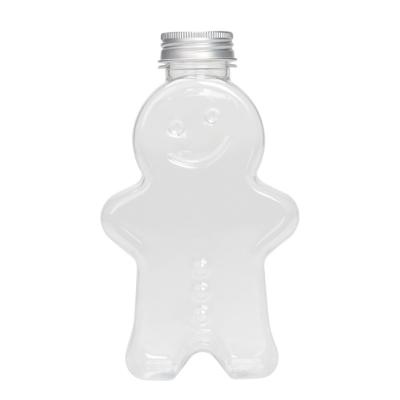 China Free Samples Special 480Ml PET Aluminum Transparent Milk Tea Creative Gingerbread Man Beverage Bottle for sale