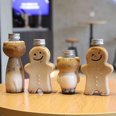 China High Quality Wholesale 350Ml Cartoon Cat Shape Milk Tea Bottle PET Plastic Bottle For Juice Drinking Or Bubble Tea for sale
