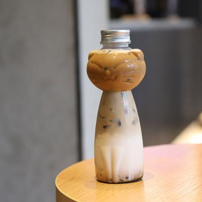 China Factory 500Ml Cat Shape Bear Shape Transparent Pet Plastic Beverage Drinking Bottles Smoothie Milk Fresh Juice Bottles for sale